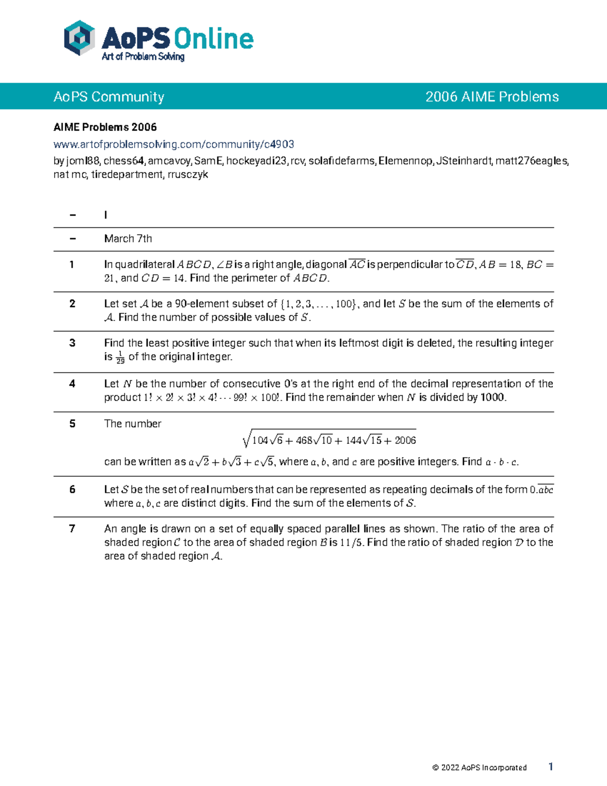 4903 - About electronics - AIME Problems 2006 artofproblemsolving ...