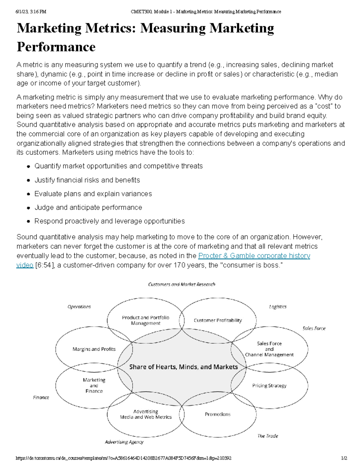CMKT300, Module 1 - Marketing Metrics Measuring Marketing Performance ...