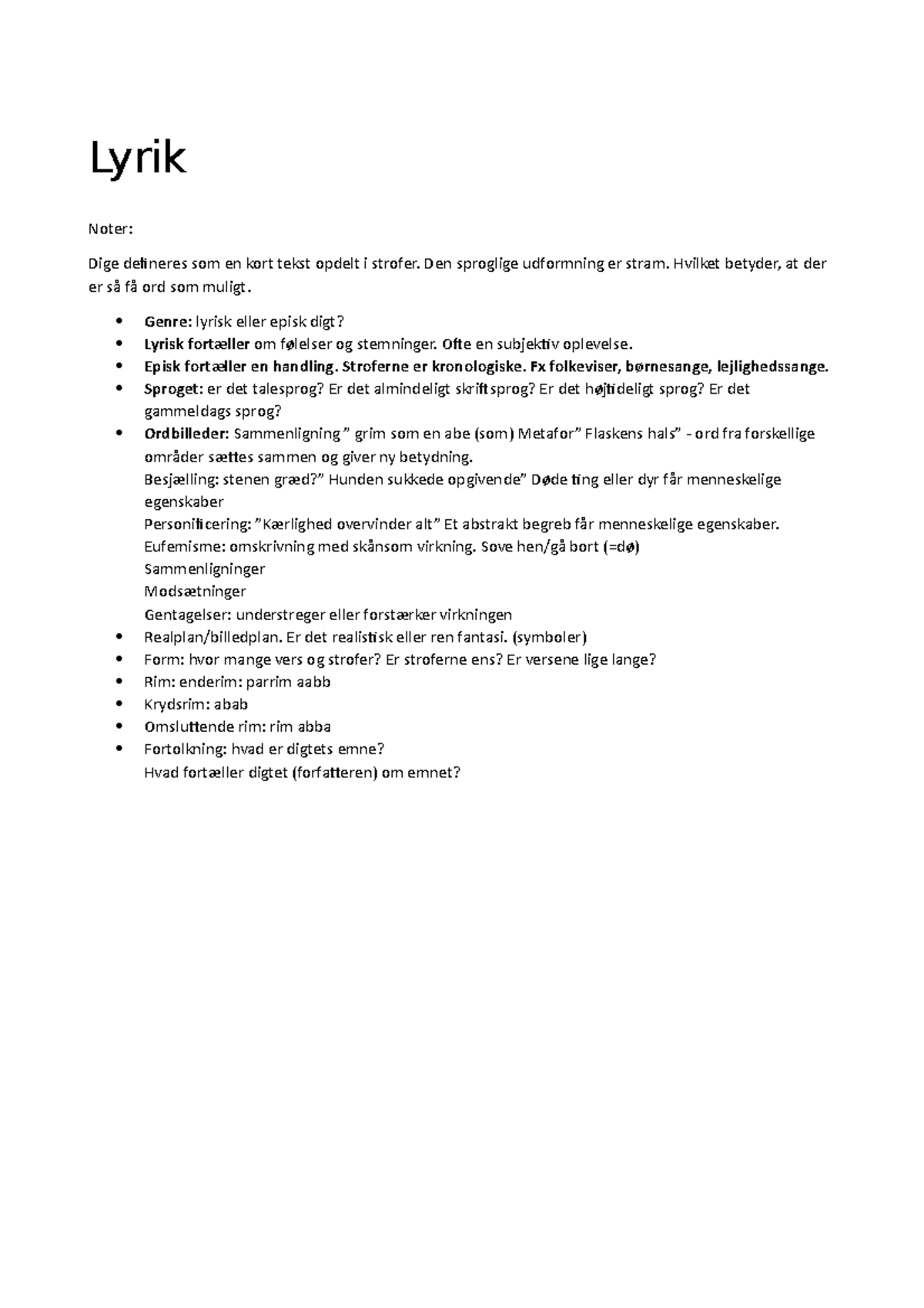 Lyrik definition - Lyrik Noter: Dige defineres som en kort tekst opdelt ...