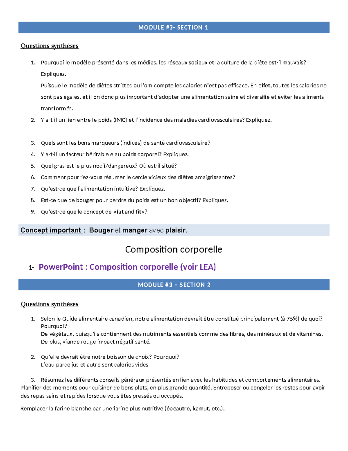 Notes de cours 3 H23 copy - MODULE #3- SECTION 1 Questions synthèses 1 ...