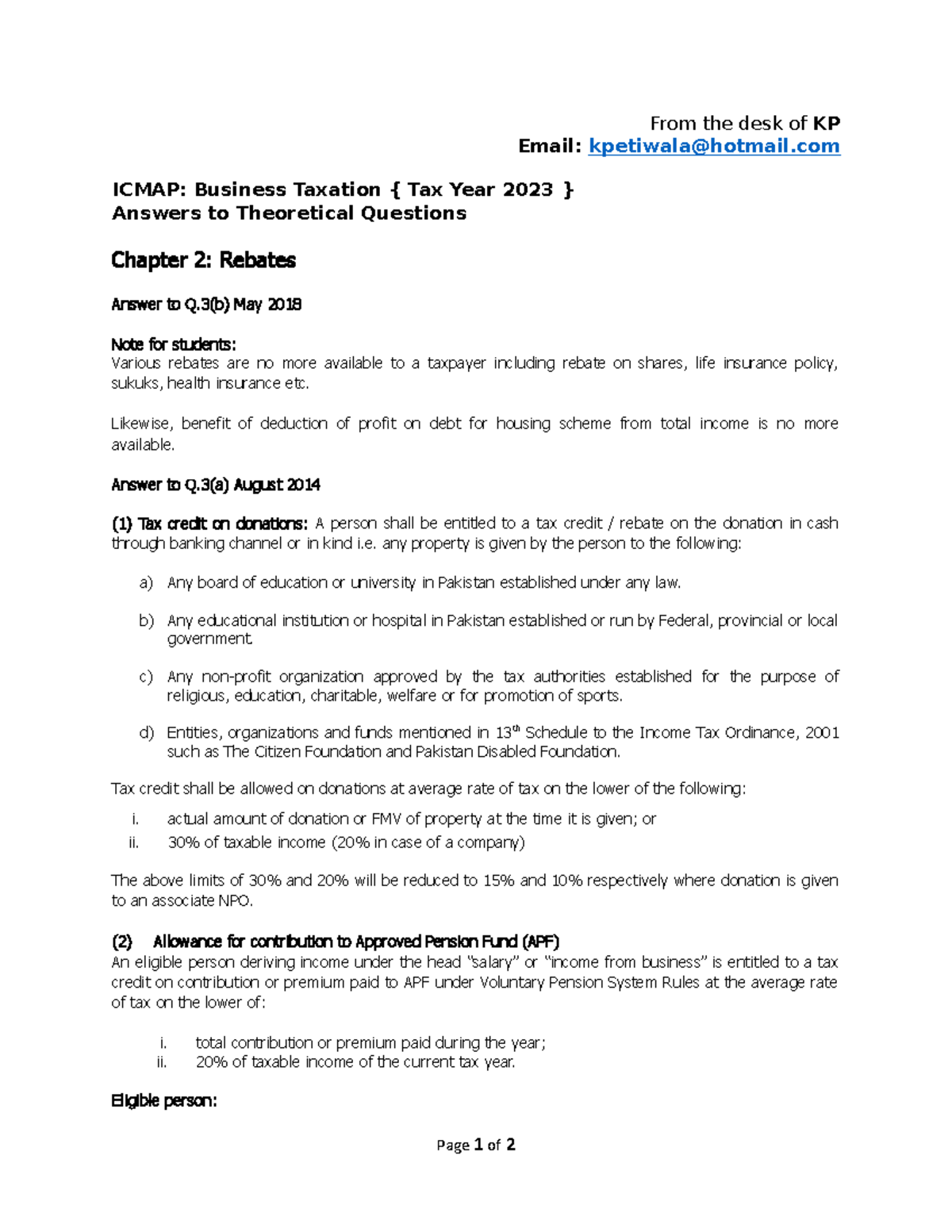 Icmap chapter 2b - tax notes by khalid petiwala - Business Taxation ...