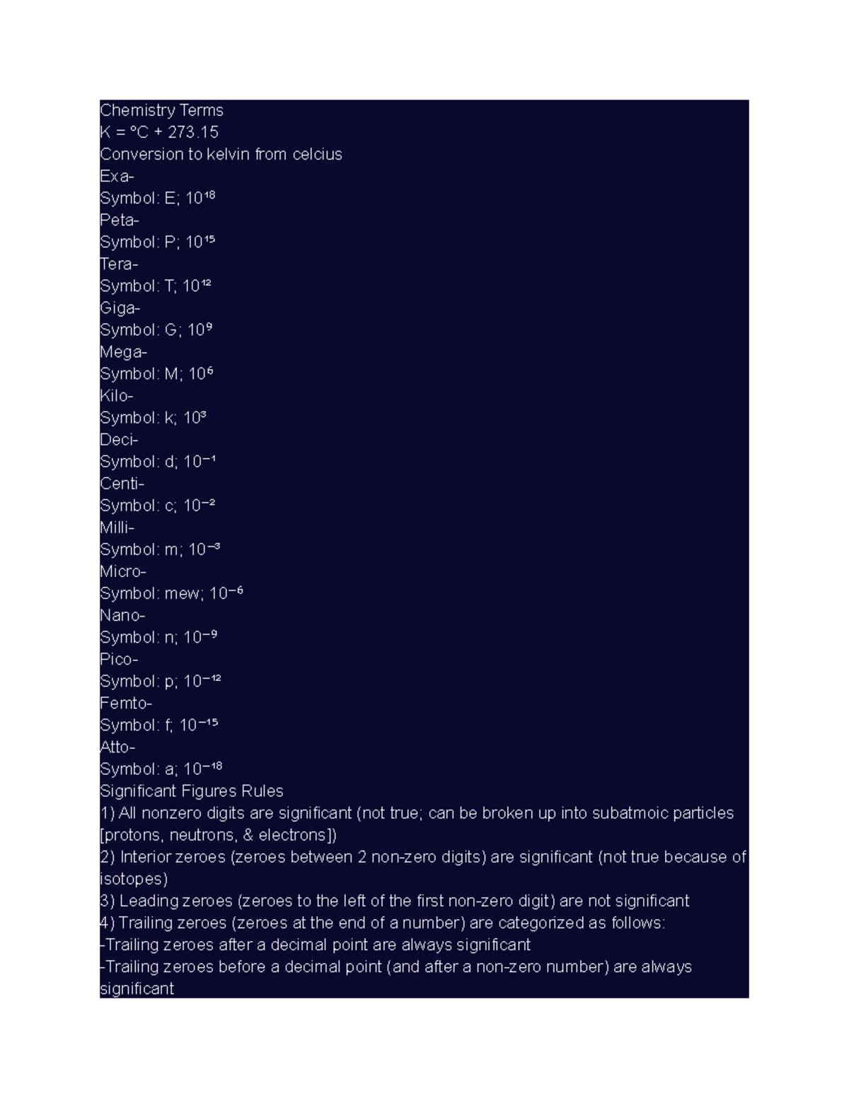 Chemistry terms continued - Chemistry Terms K = °C + 273. Conversion to ...