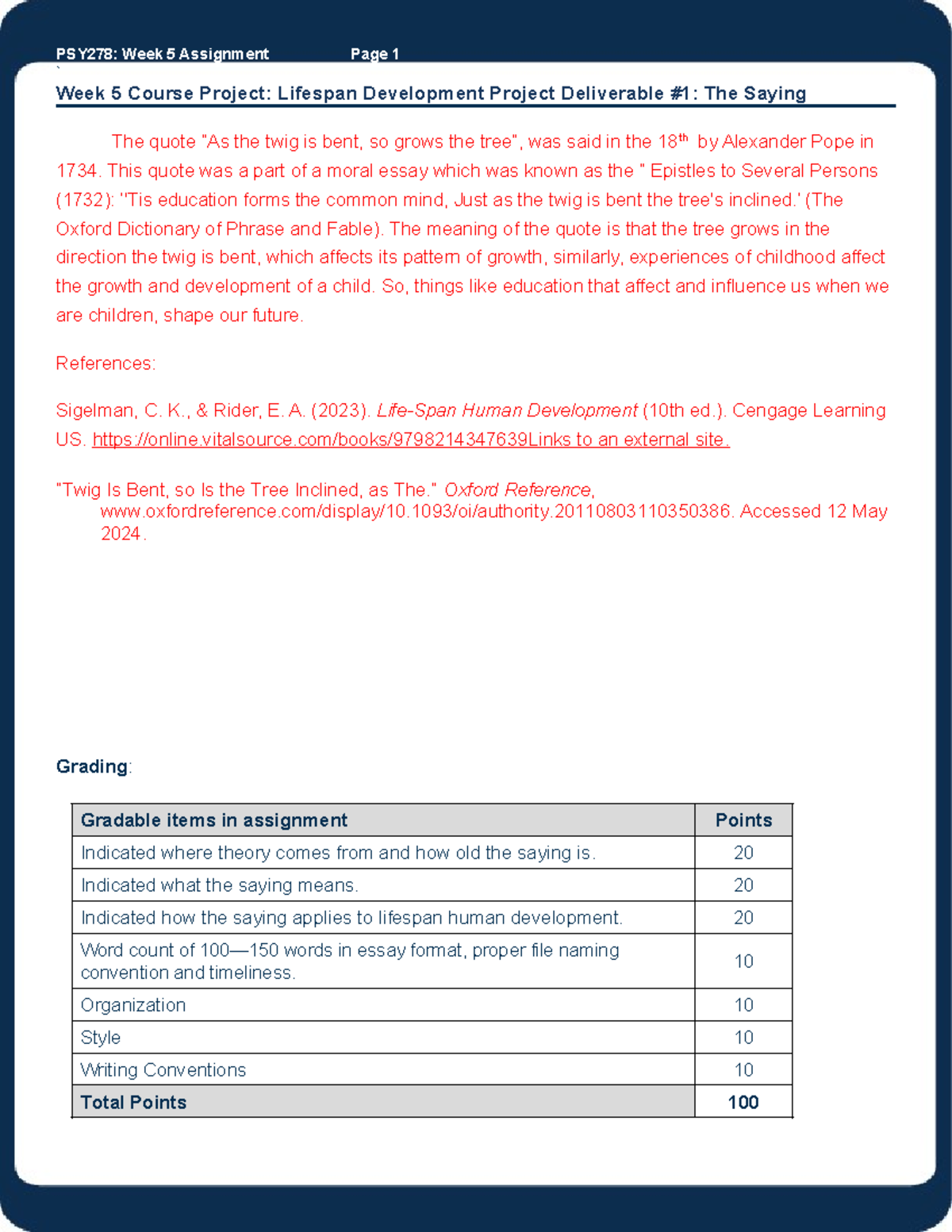 PSYCHOLOGY WEEK 5 ASSIGNMENT - PSY278: Week 5 Assignment Page 1 ` Week ...