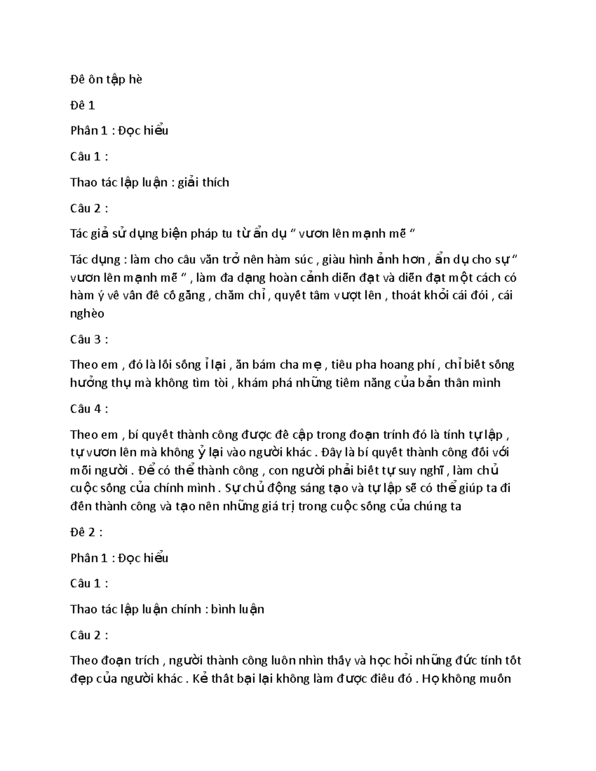 Đề ôn tập hè - 12344567 - Đềề ôn t ập hè Đềề 1 Phầền 1 : Đ ọc hi ểu Cầu ...