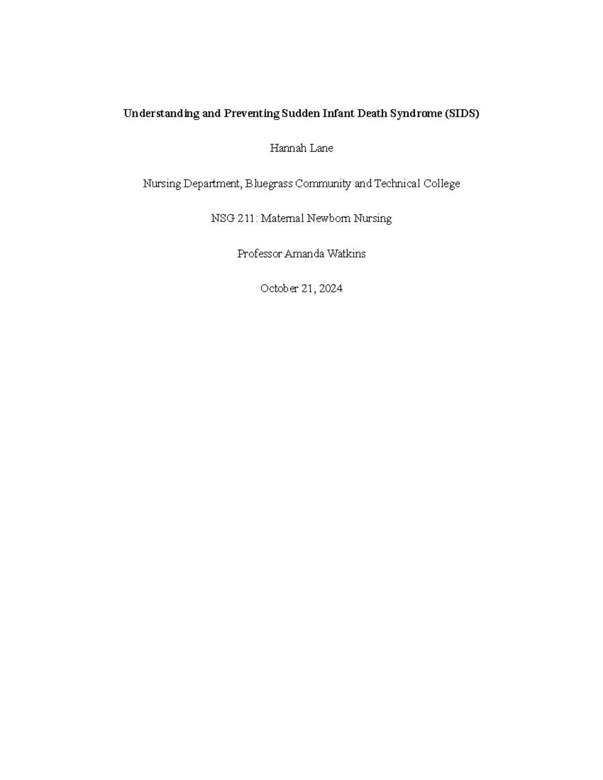 teaching plan for prenatal care - Understanding and Preventing Sudden ...