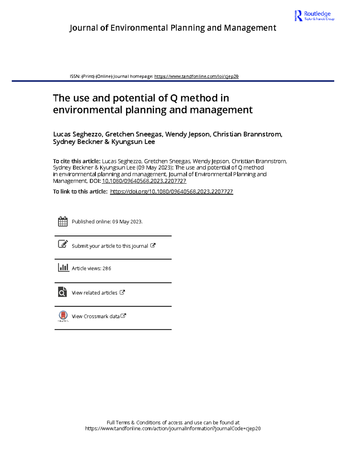 The use and potential of Q method in environmental planning and ...