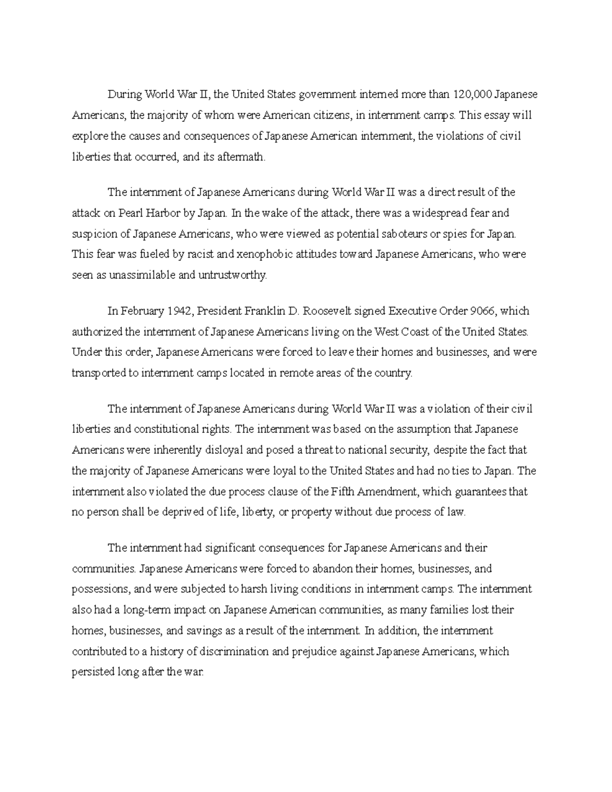 The Japanese American Internment During World War II Violations of ...