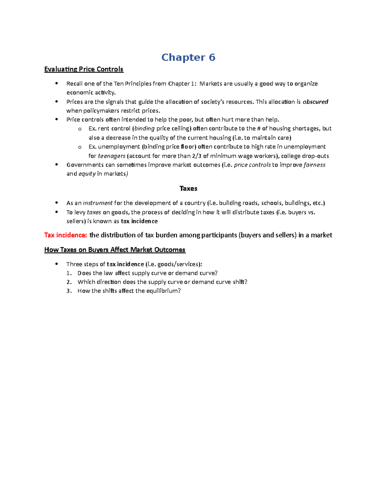 Chapter 6 - Lecture notes 3 - Chapter 6 Evaluating Price Controls ...