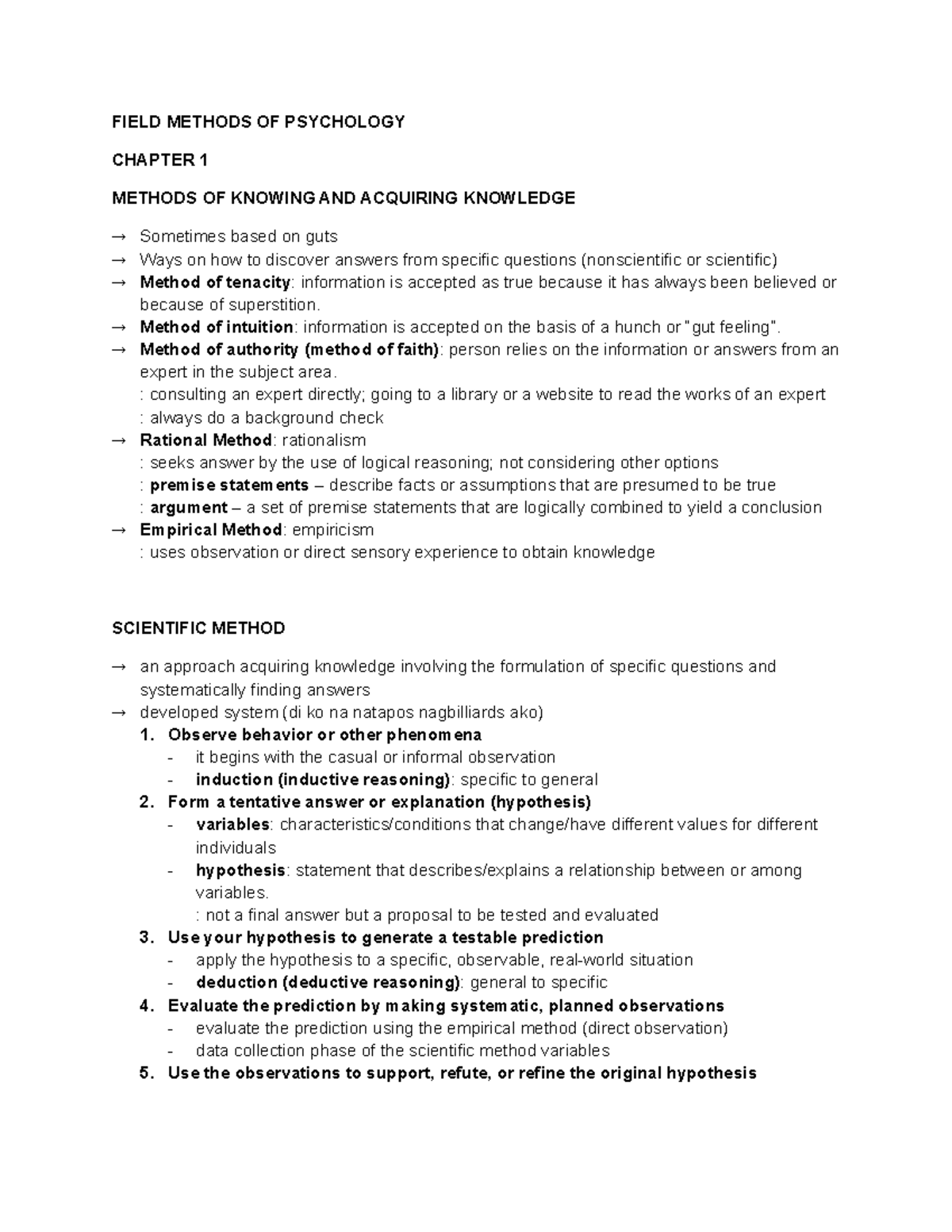 Chapter 1 Scientific Method - Psychology - OLFU - Studocu