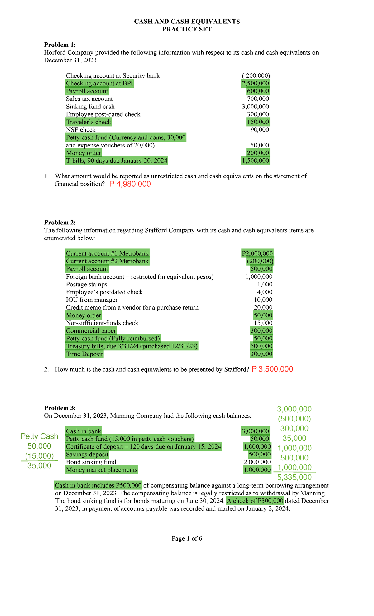 Cash and Cash Equivalents - CASH AND CASH EQUIVALENTS PRACTICE SET ...