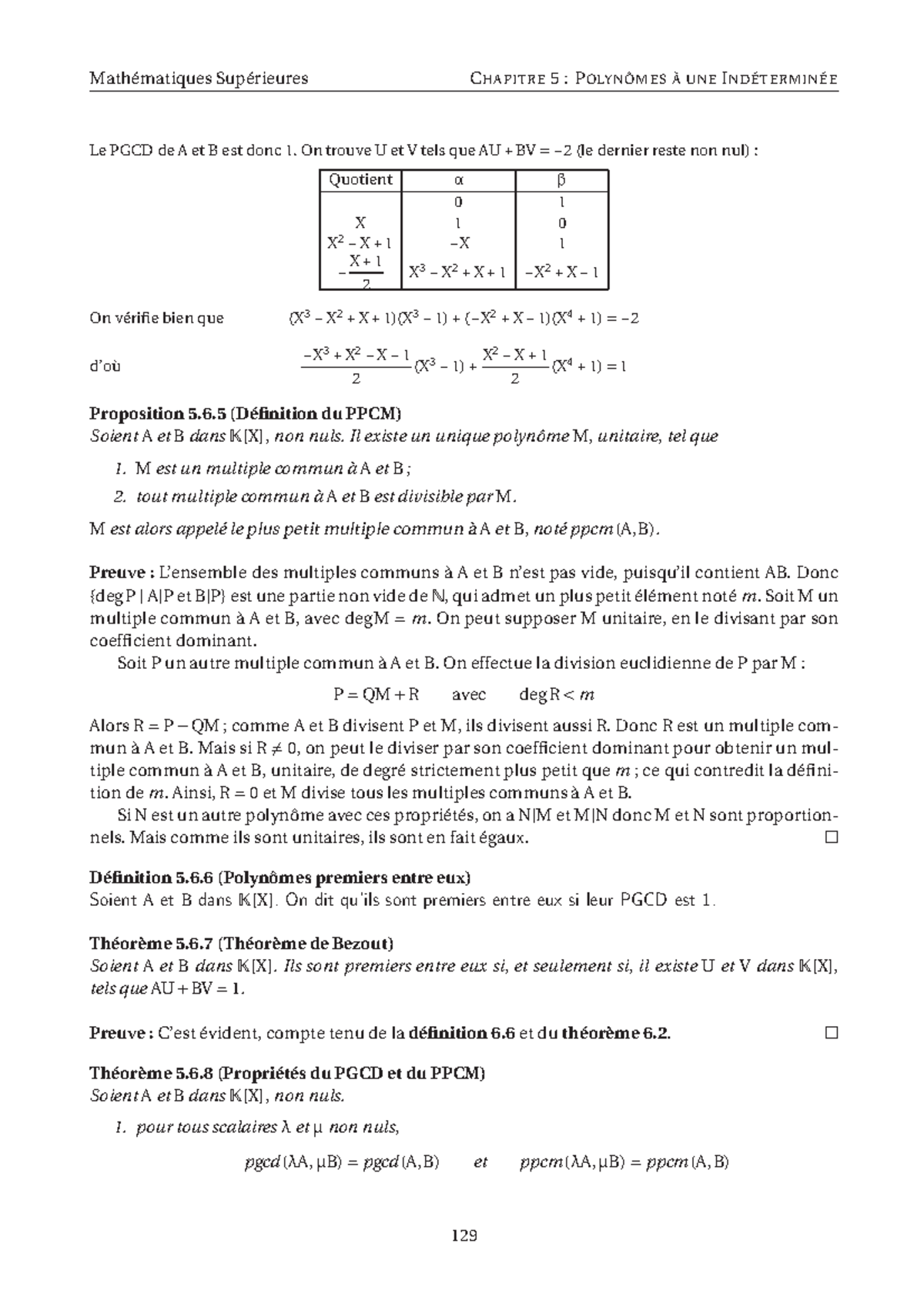 Cours-33-Mathematique - Le PGCD de A et B est donc 1. On trouve U et V ...