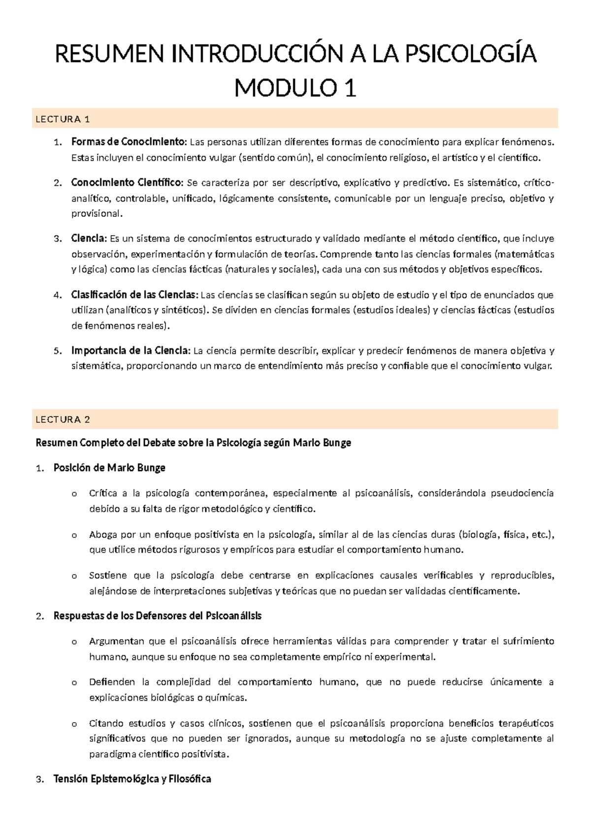 Resumen introducción a la psicología - RESUMEN INTRODUCCIÓN A LA PSICOLOGÍA MODULO 1 LECTURA 1 1 ...
