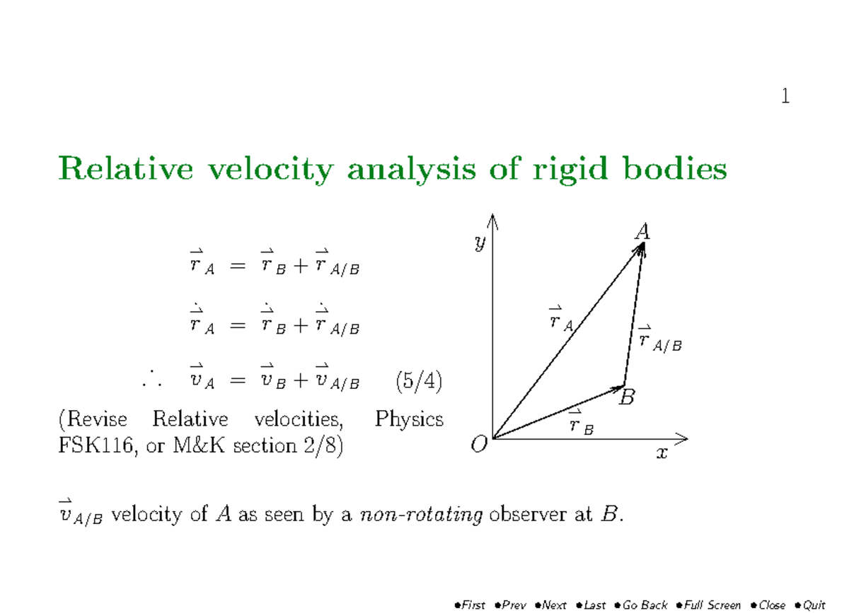 Lecture rel velnt - Relative velocity analysis of rigid bodies ⇀ r A ...