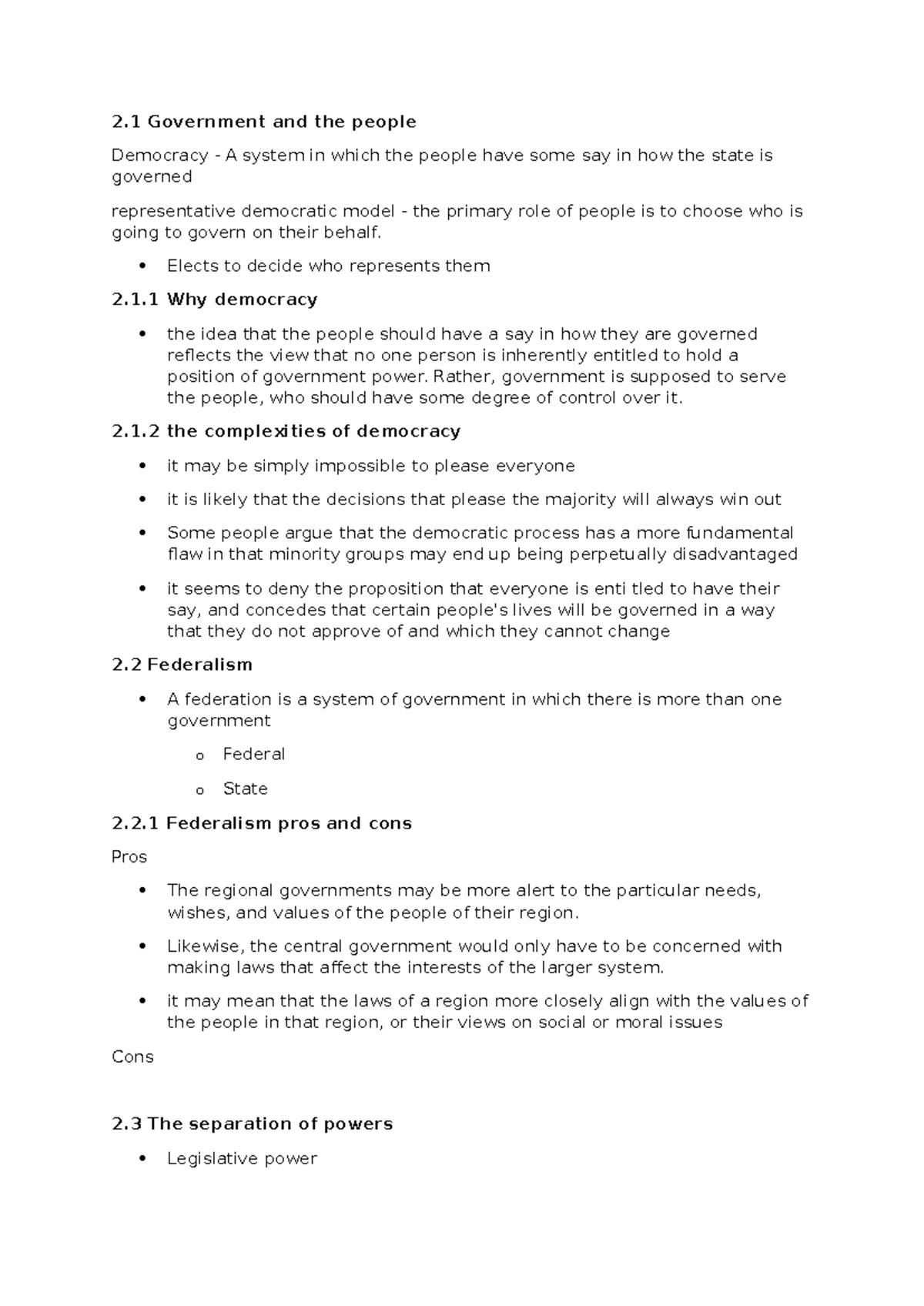 Public law week 2 notes - 2 Government and the people Democracy - A ...