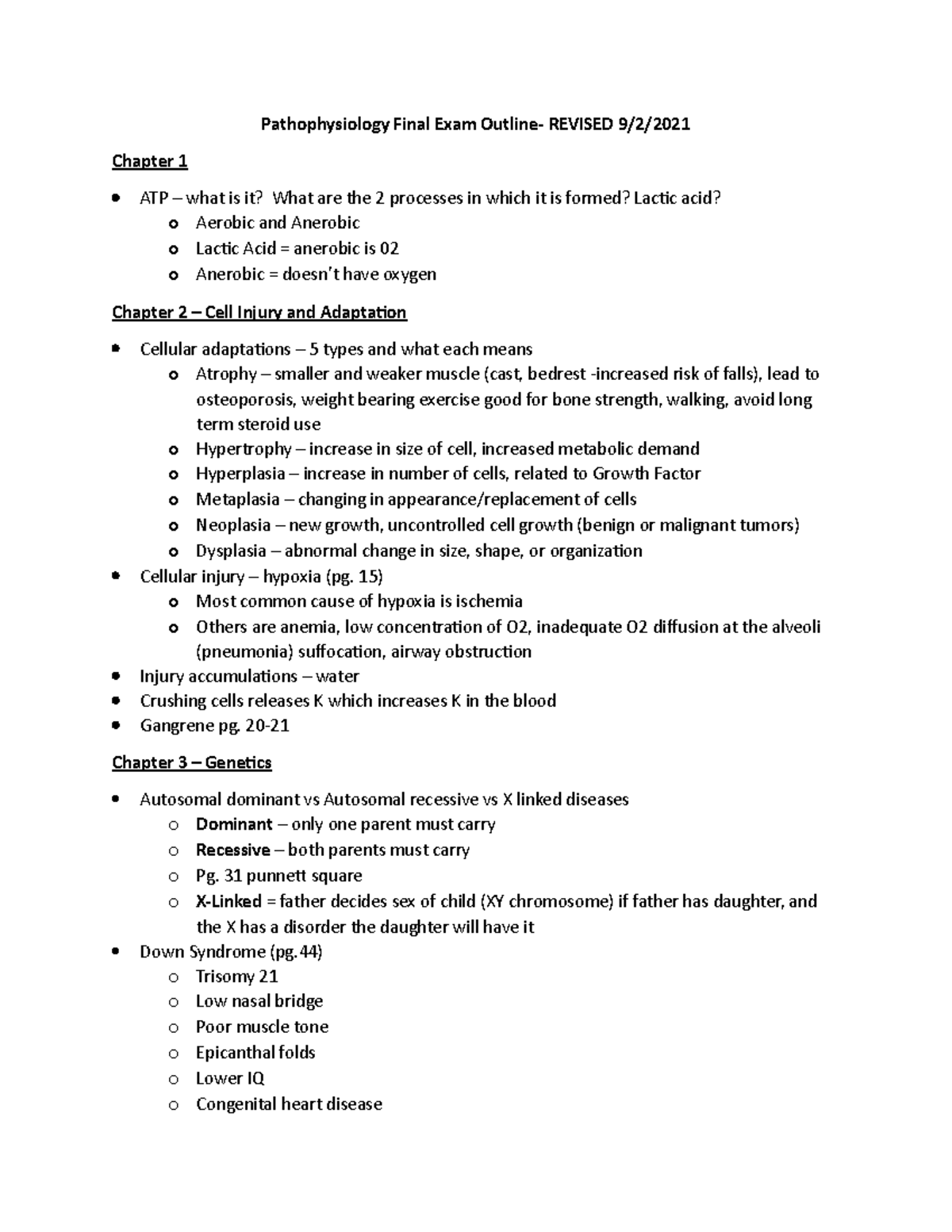 Updated Patho Final Exam Outline SU 21 - Pathophysiology Final Exam ...