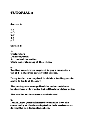 TUTORIAL 1 PENGAJIAN MALAYSIA - SECTION A 1. B 2. D 3. D 4. B 5. B ...