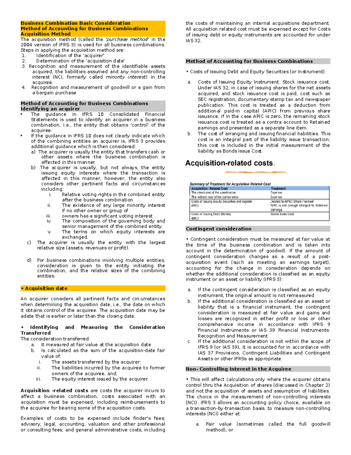 Business Combination Basic Consideration - Steps in applying the ...