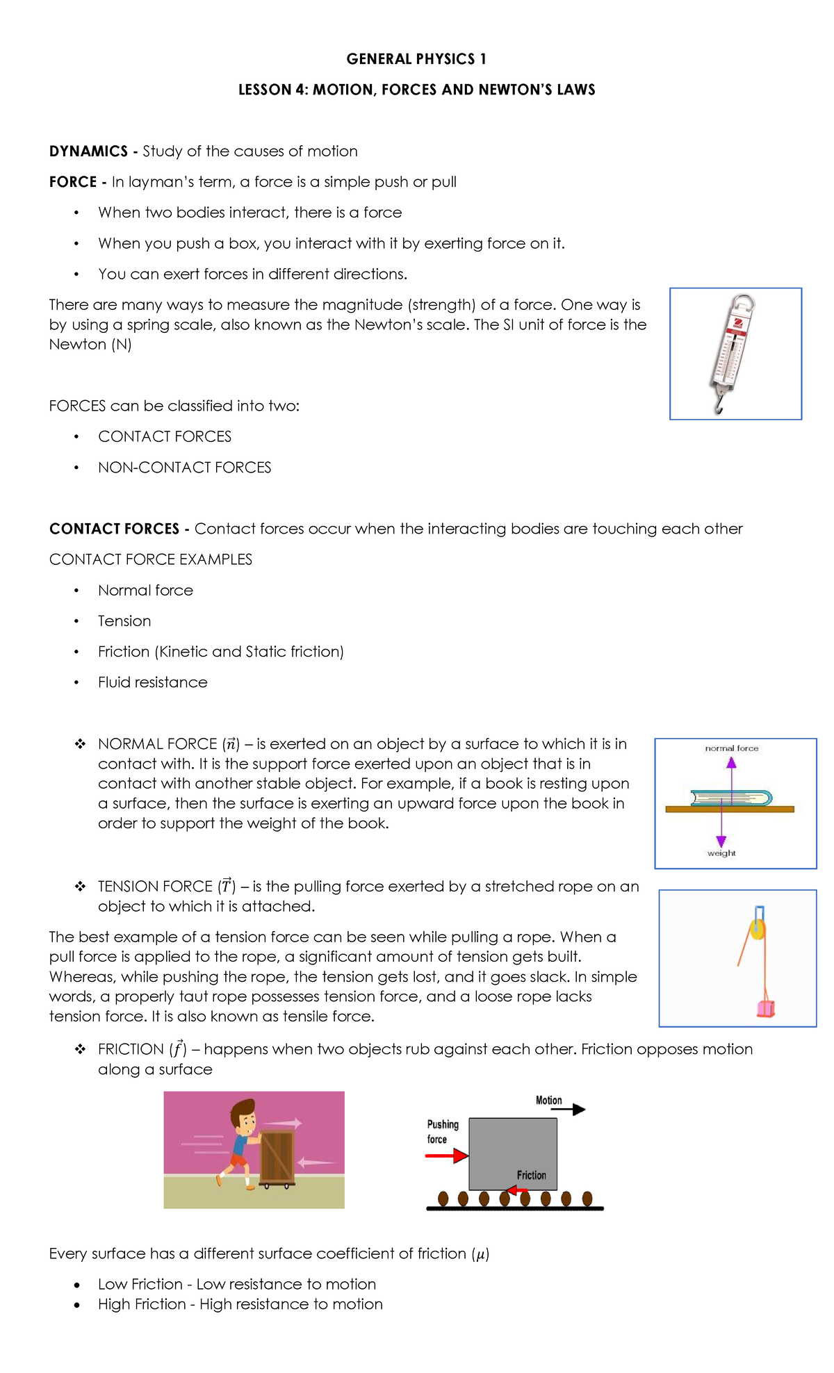 General Physics 1 Lesson 4 - GENERAL PHYSICS 1 LESSON 4: MOTION, FORCES ...