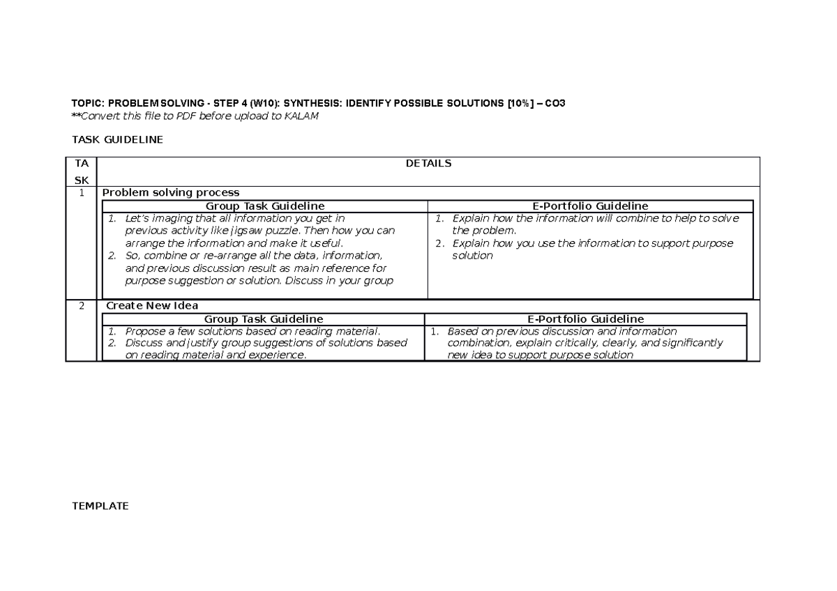 CID-STEP4-W10 - TEMPLATE - TOPIC: PROBLEM SOLVING - STEP 4 (W10 ...