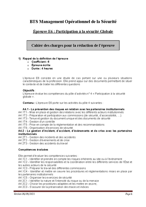 BTS MOS Cahier des charges definitif - BTS Management Opérationnel de la Sécurité Épreuve E6 ...