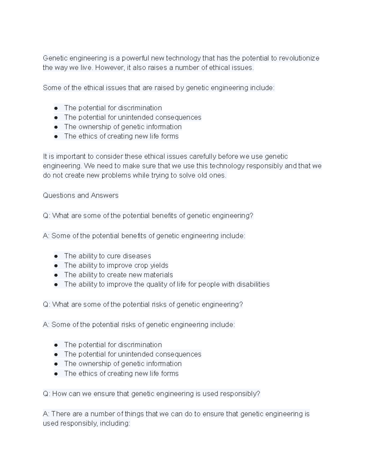 Lecture 24 The Ethical Issues of Genetic Engineering - Genetic ...