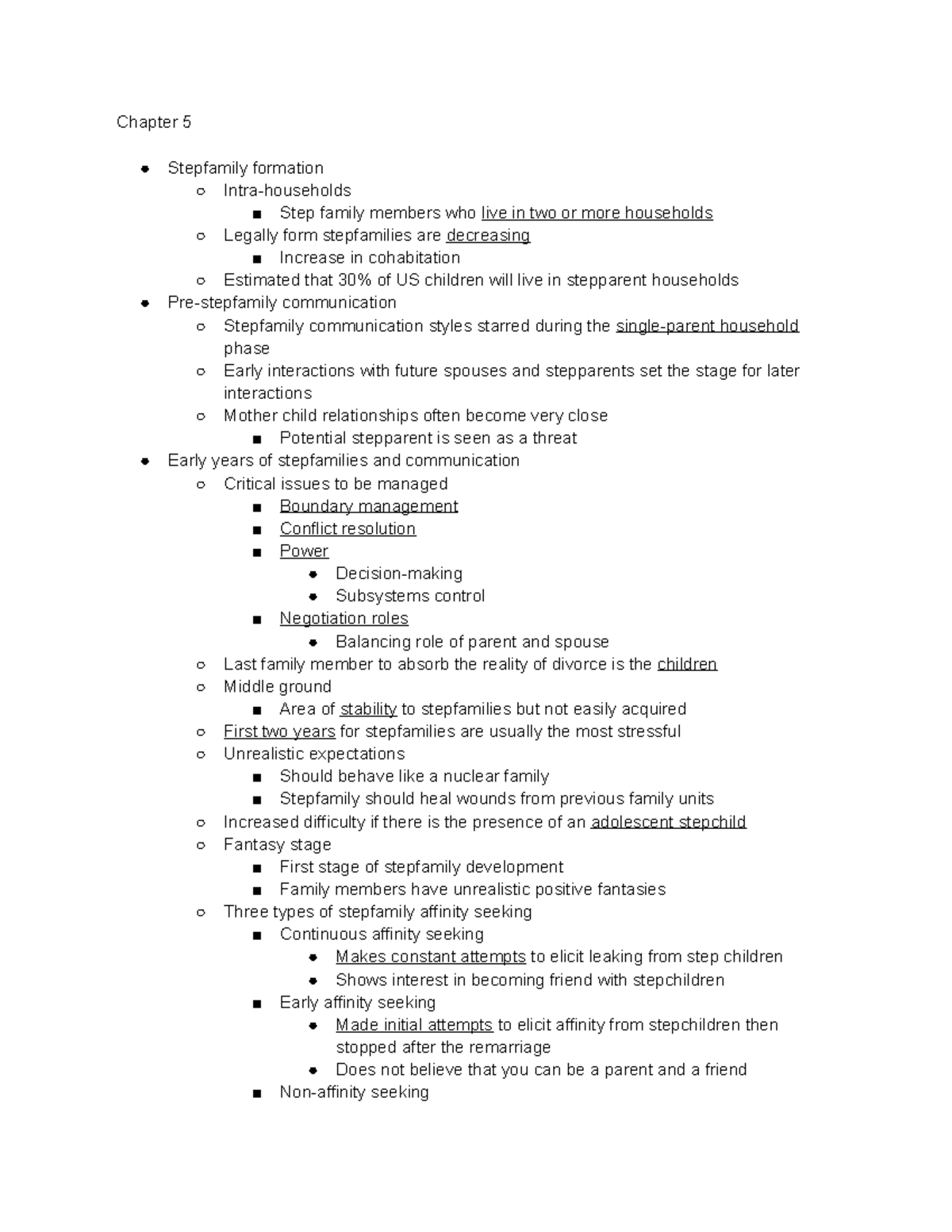 Chapter 5-8 - Lecture notes 5-8 - Chapter 5 Stepfamily formation Intra ...
