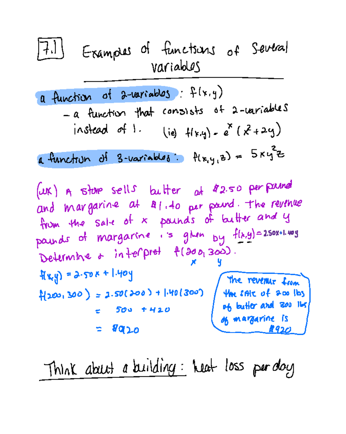 7.1 Examples of Functions of Several Variables (complete) - Examples of ...