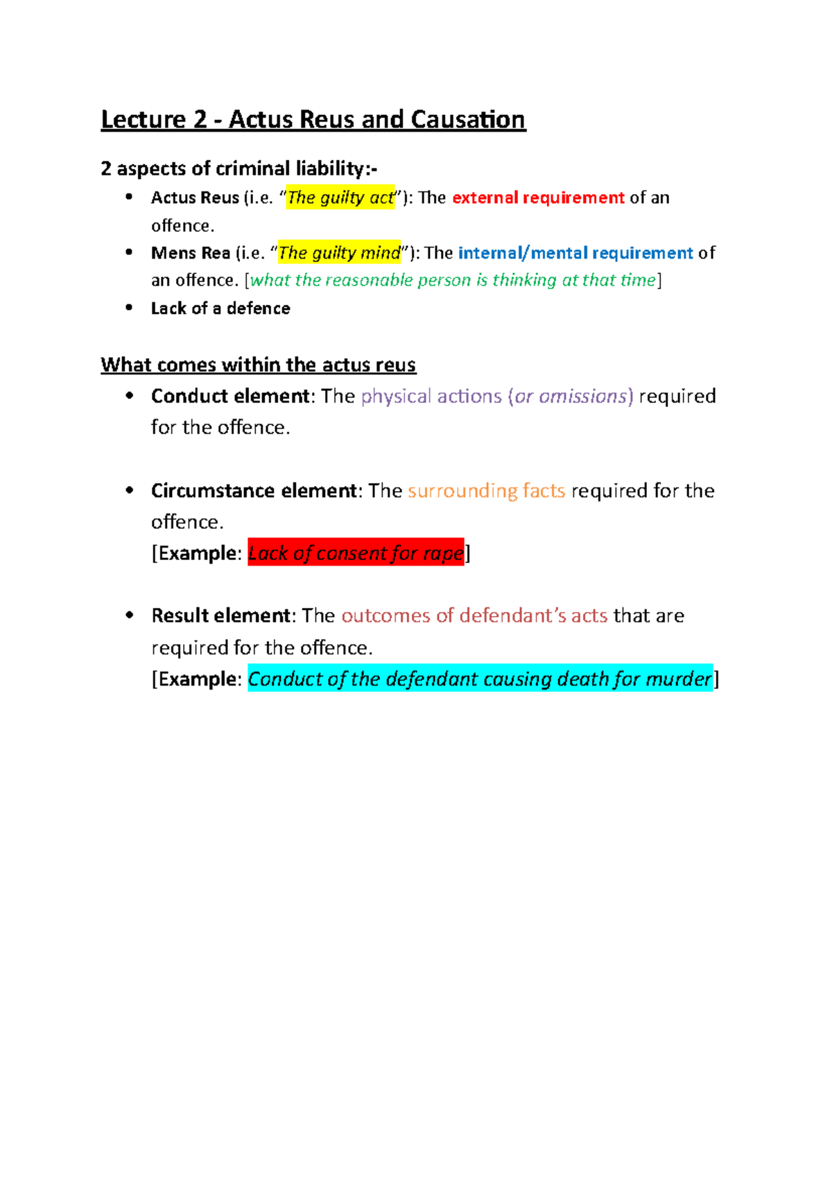 Lecture 2 Actus Reus And Causation Lecture 2 Actus Reus And Causation 2 Aspects Of Criminal