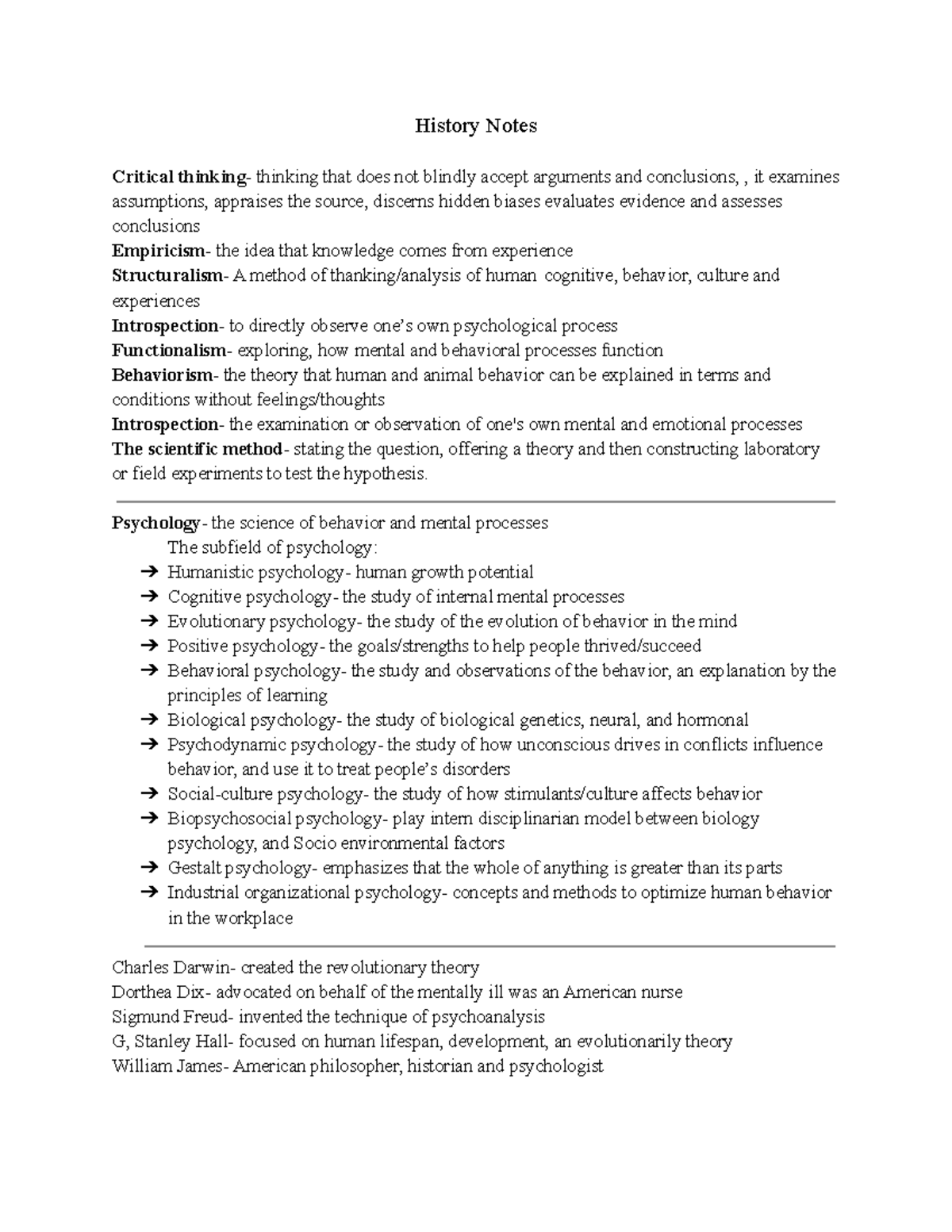 History of psychology Notes - History Notes Critical thinking- thinking ...