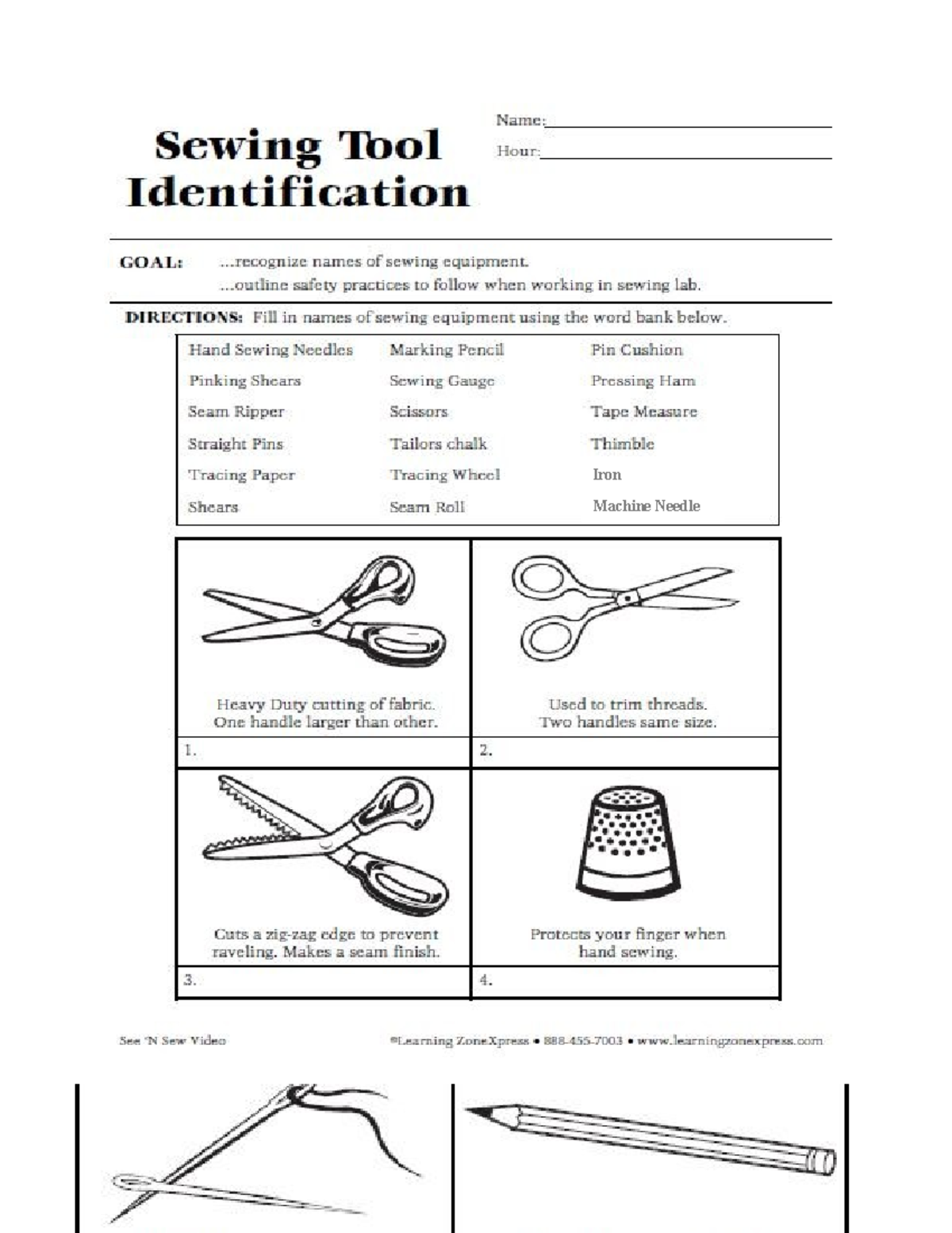 Sewing Tools Identification - Name: Sewing Tool Hour: Identification ...