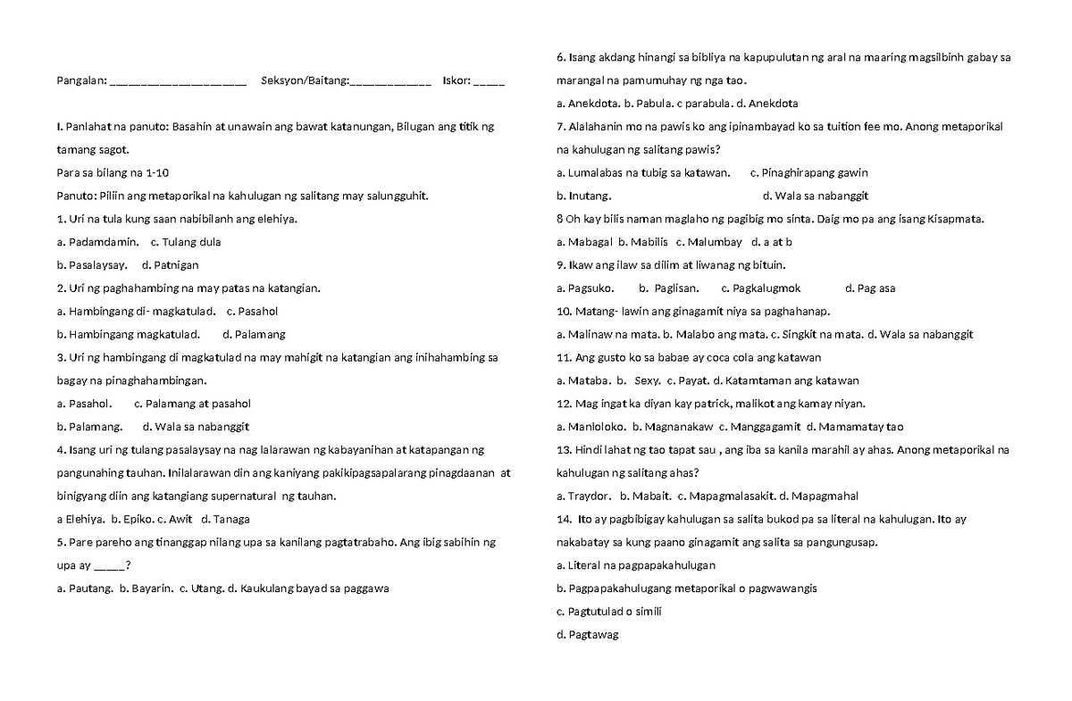 Summative-2edit - Copy - Pangalan: ______________________ Seksyon/Baitang:_____________ Iskor ...