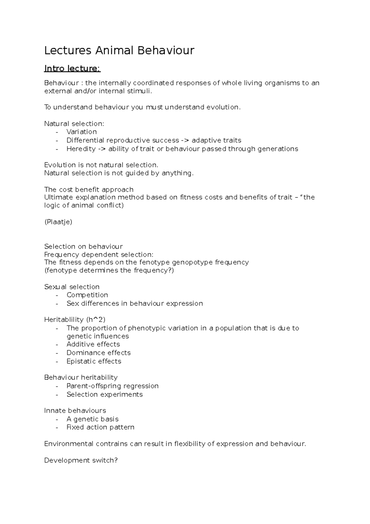 Lectures Animal Behaviour 2019-2020 - Lectures Animal Behaviour Intro lecture: Behaviour : the ...