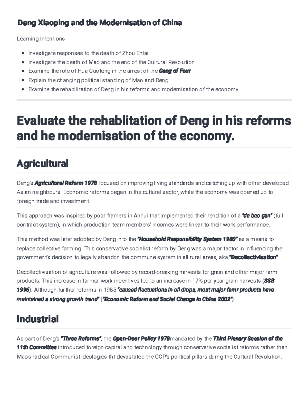 Deng Xiaoping and the Modernisation of China - Agricultural Deng's ...