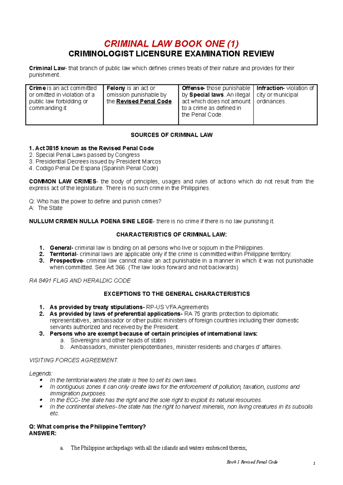 ATTY. JMF- Criminal LAW BOOK ONE Notes - CRIMINAL LAW BOOK ONE (1 ...