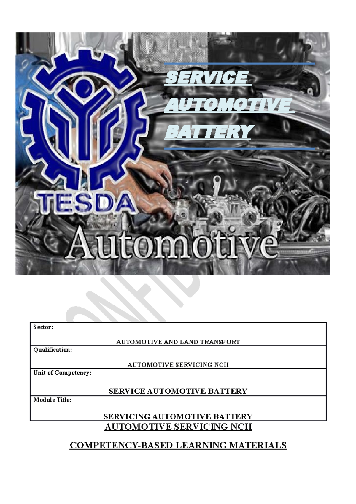 TM cover - TRAINERS METHODOLOGY - AUTOMOTIVE SERVICING NCII COMPETENCY-BASED LEARNING MATERIALS ...