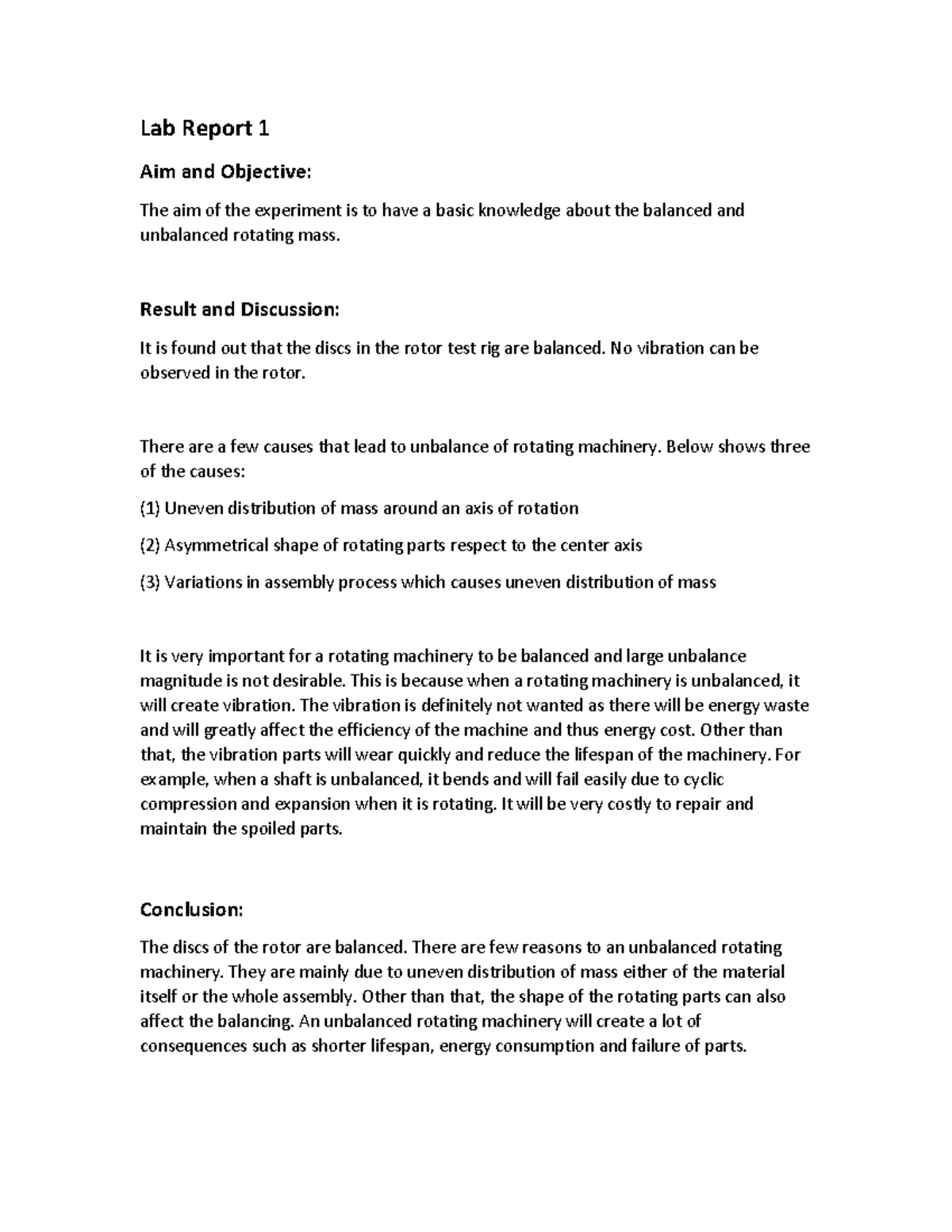 233570564 Balancing of Rotating Mass Lab Report 1 - Lab Report 1 Aim ...
