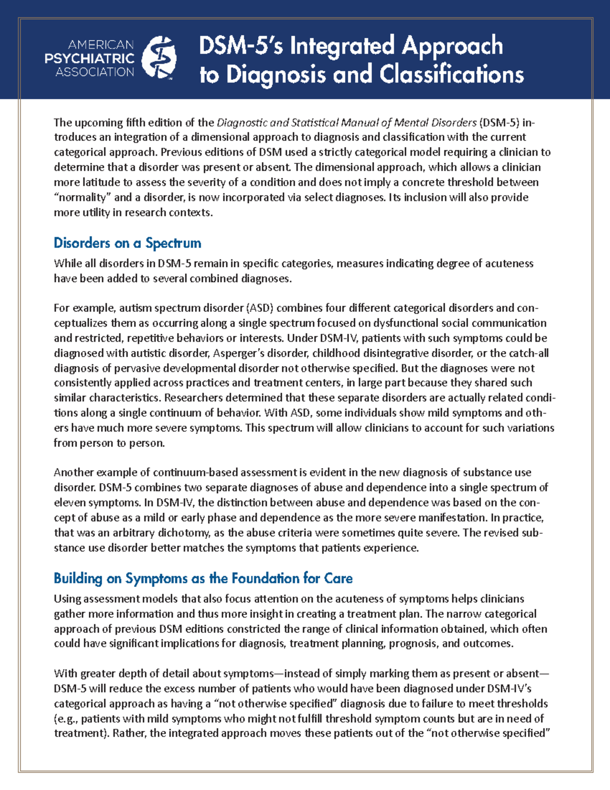 APA DSM-5-Integrated-Approach - Integrated Approach to Diagnosis and ...