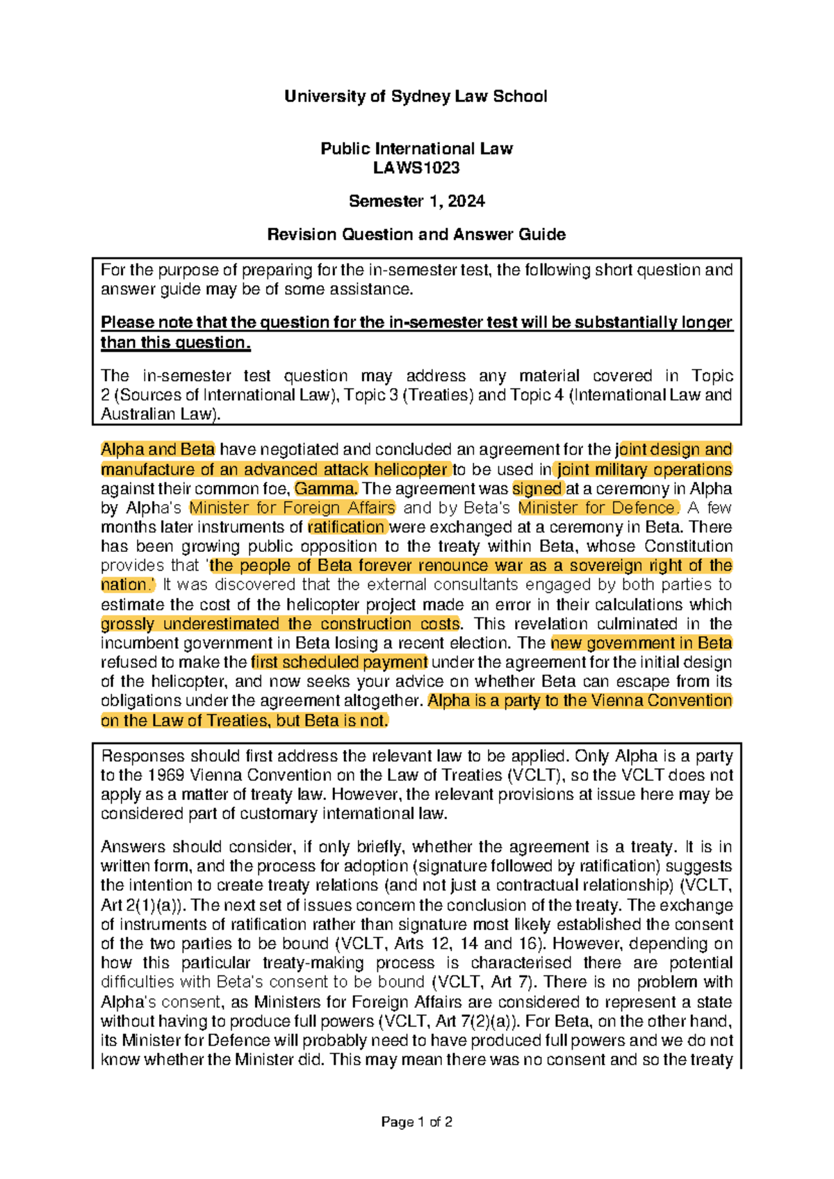Revision Question and Answer Guide - Page 1 of 2 University of Sydney ...