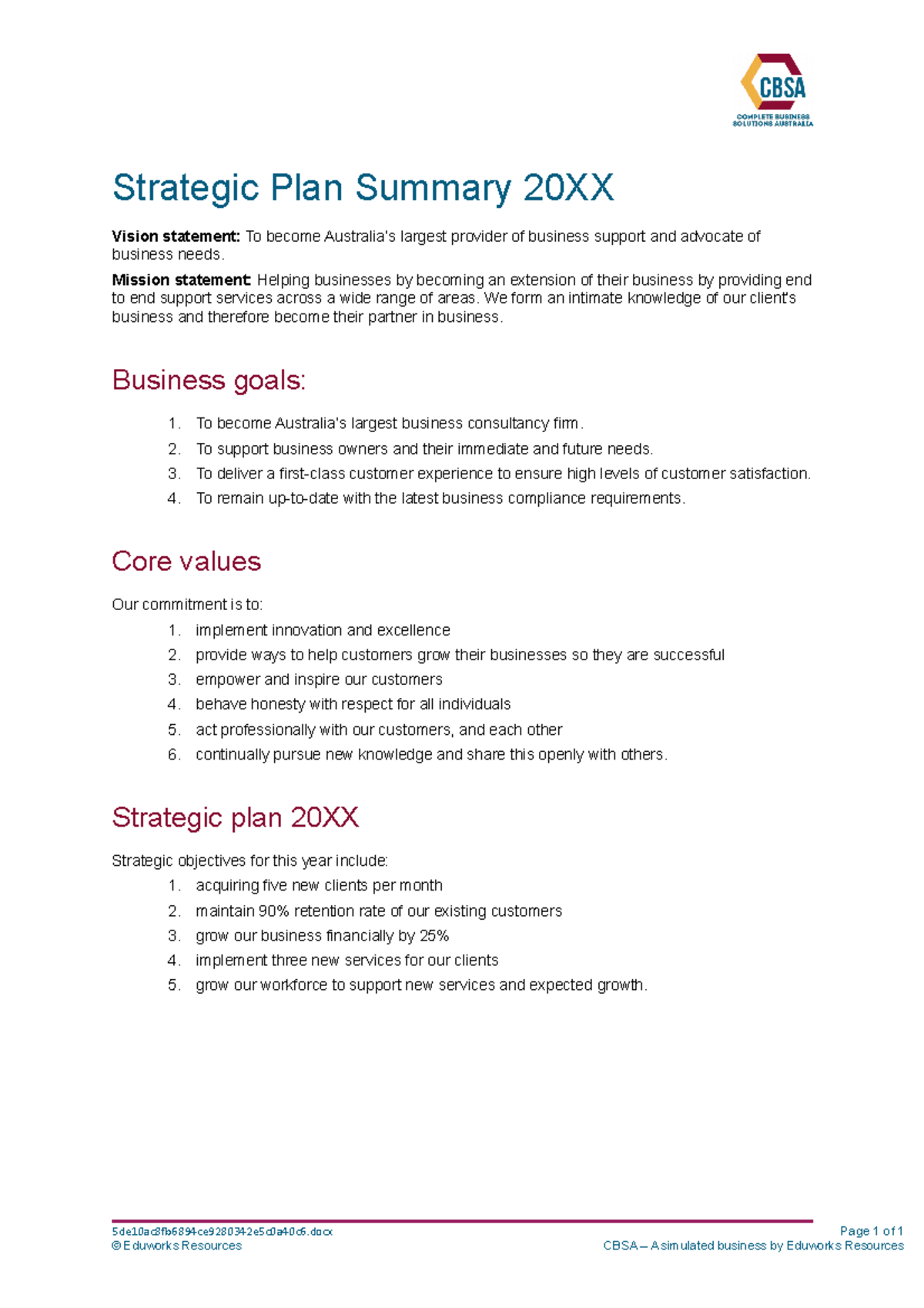 Assessment Kit Bsbmkg 623 SD CBSA Strategic Plan Summary 20XX V1.0 (ID ...