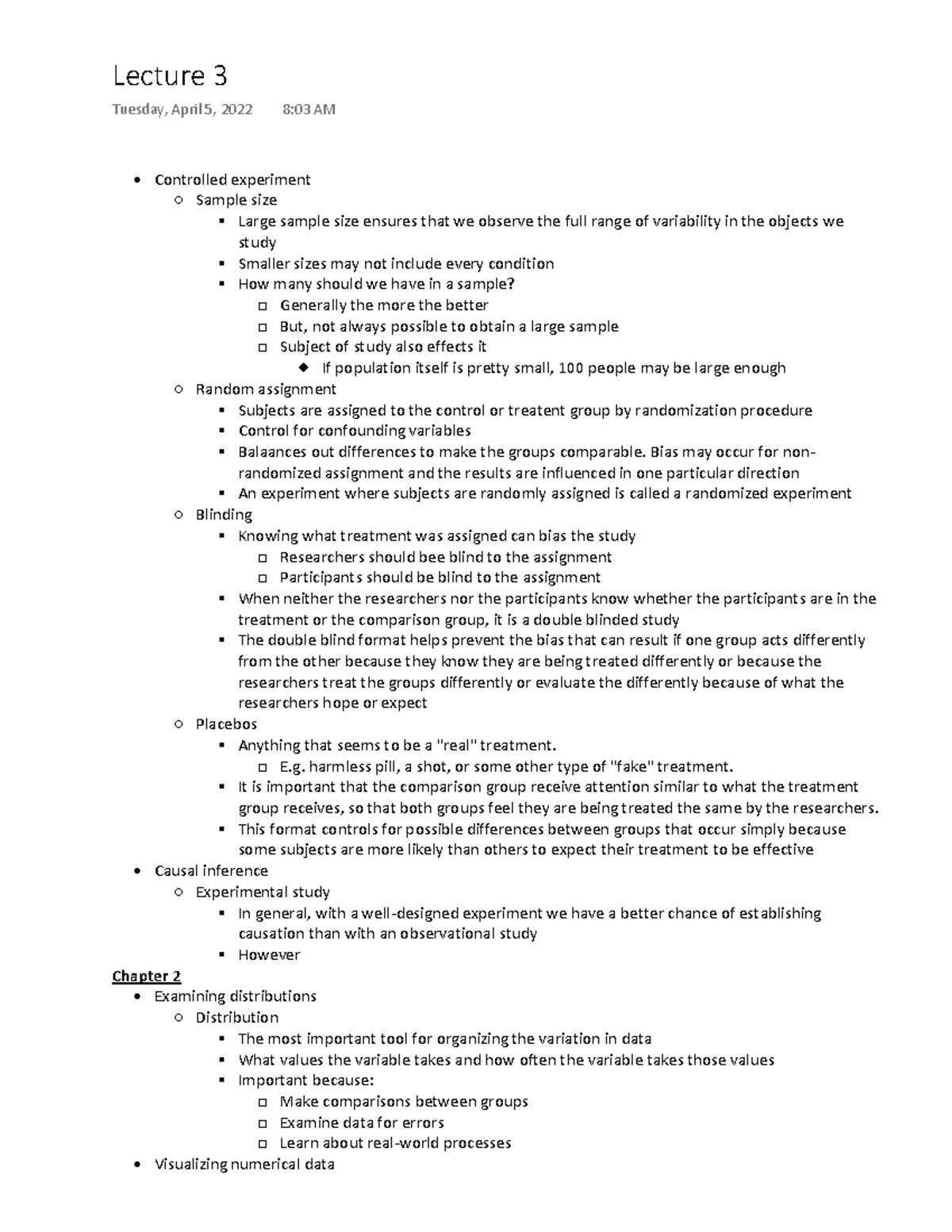 Stats 10 Lecture 3 Notes Controlled Experiment Sample Size Large Sample Size Ensures That We