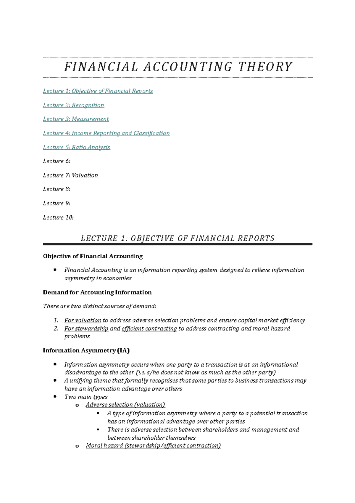 Financial Accounting Theory Notes - FINANCIAL ACCOUNTING THEORY Lecture ...