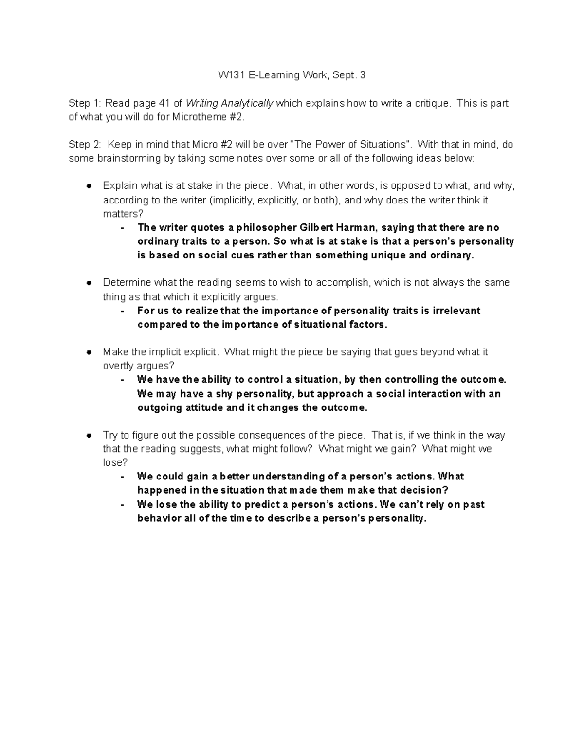 W131 E-Learning Work, Sept 3 - 3 Step 1: Read page 41 of Writing ...