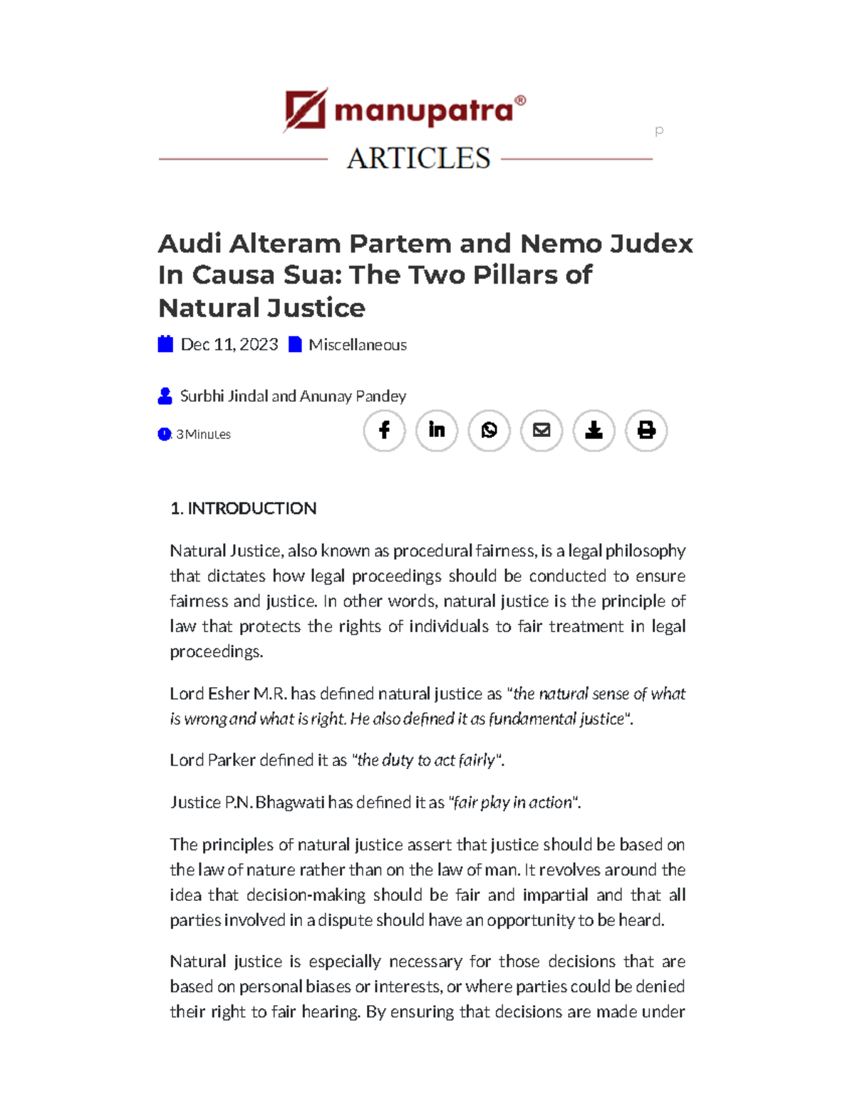 Audi Alteram Partem and Nemo Judex In Causa Sua The Two Pillars of ...