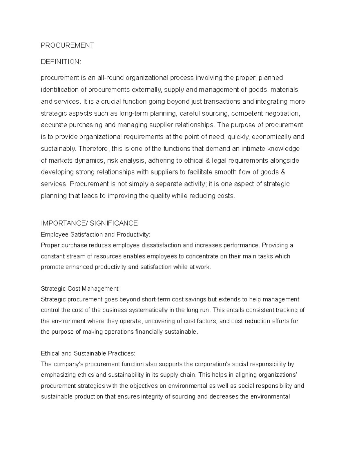 Procurement - PROCUREMENT DEFINITION: procurement is an all-round ...