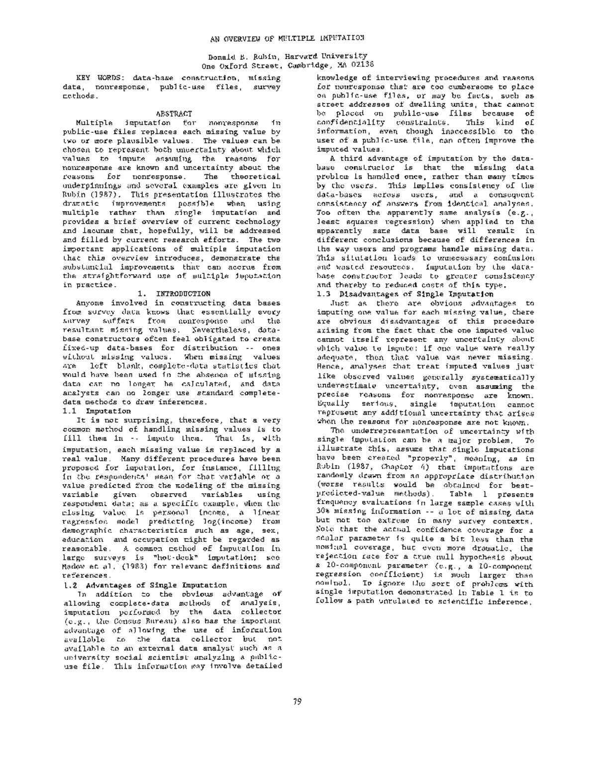 1988 016 - multiple - AN OVERVIEW OF MULTIPLE IMPUTATION Donald B ...