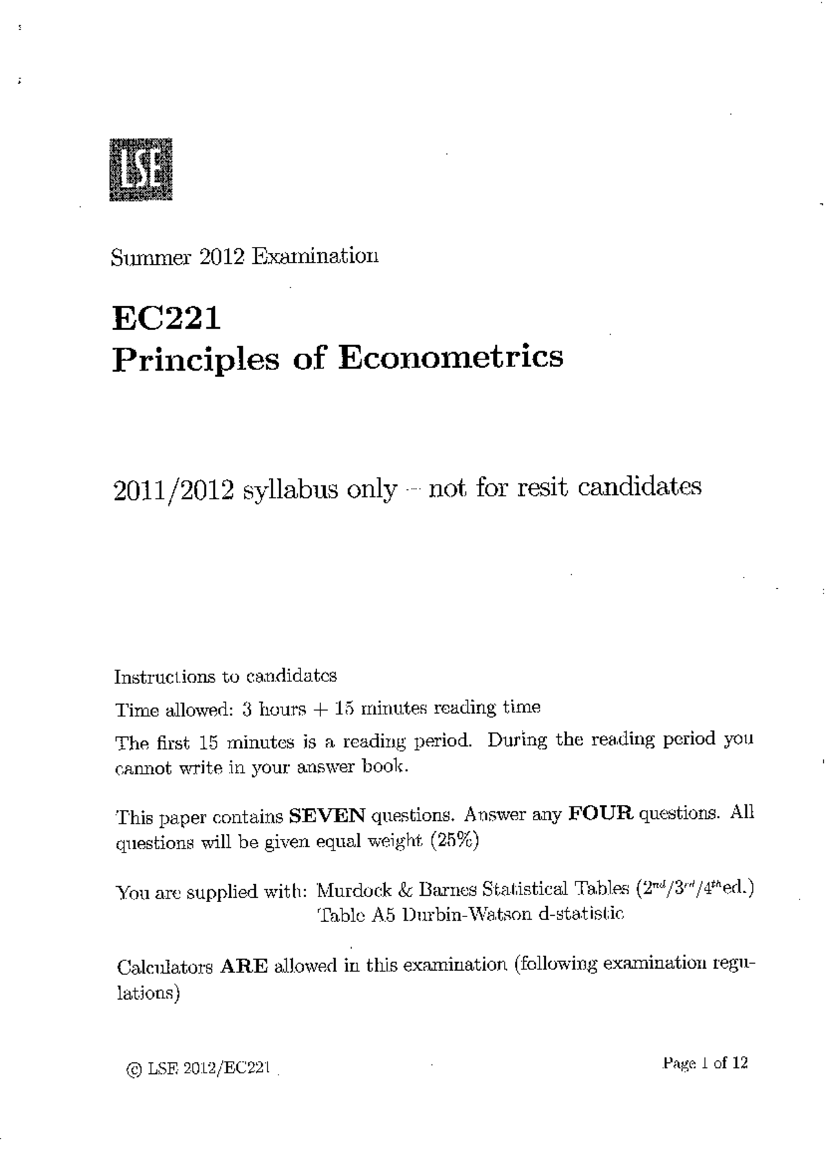 EC221-5 - Past exam papers - EC221 - Studocu