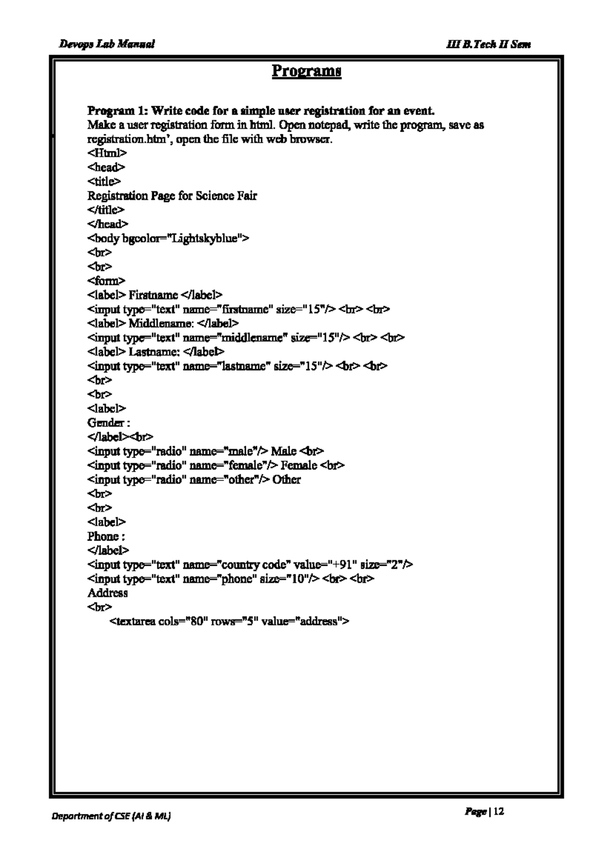 Dev Ops Lab Programs 1 to 4 - Devops Lab Manual B II Sem Programs Program 1: Write code for a ...