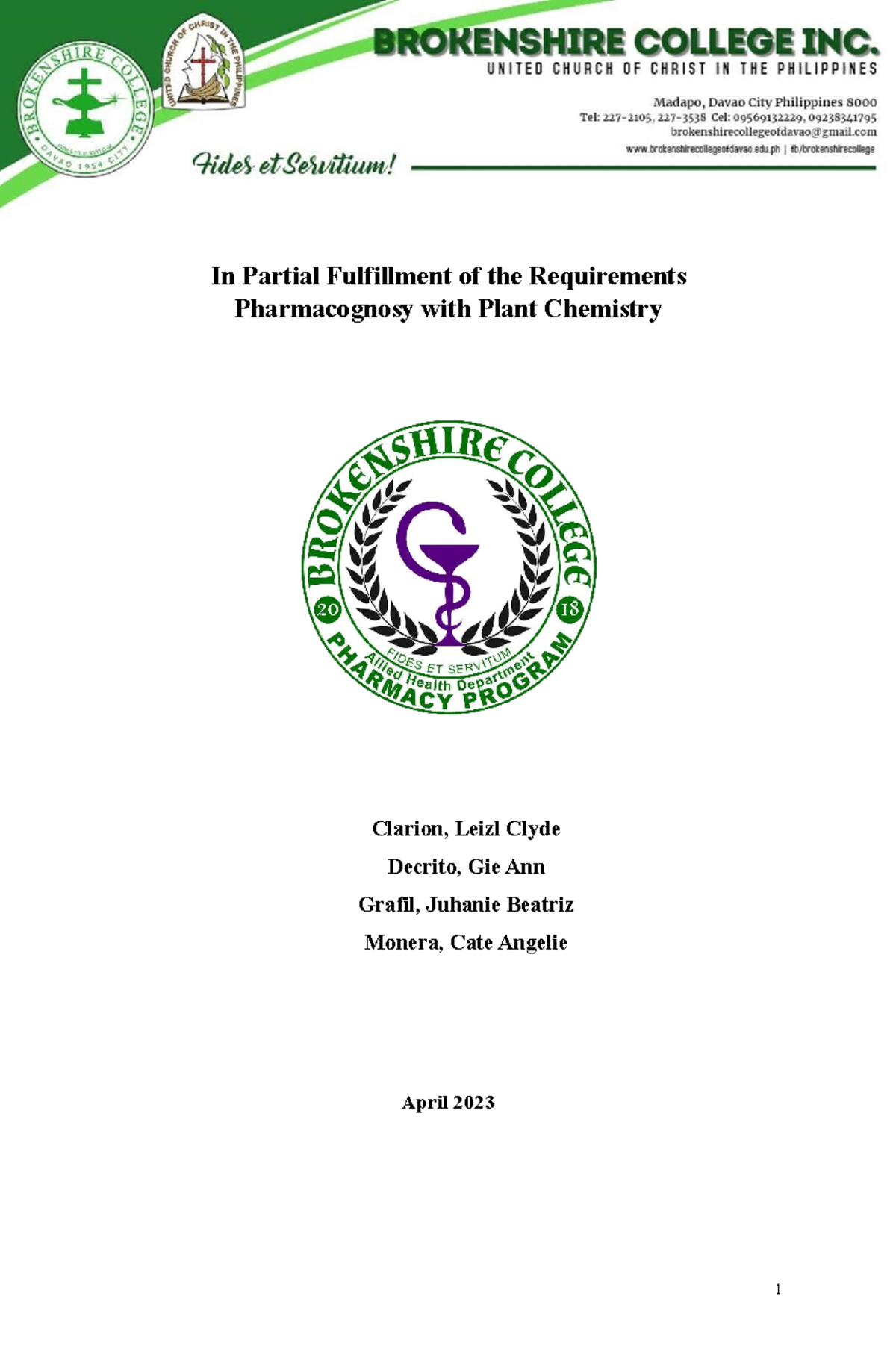 LAB- Manual-PCOG - An essay in pcog laboratory pharmacy - 1 In Partial ...