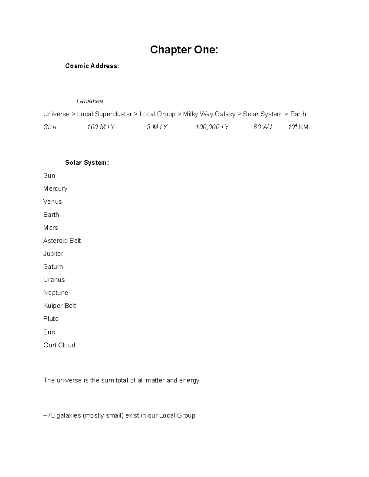 Document - Astronomy Full course class Notes - Chapter One: Cosmic ...