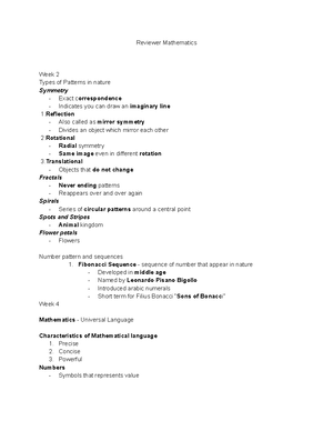 Reviewer FUN PROG - hmmm - Week 2 FUN PROG reviewer Algorithm - set of ...